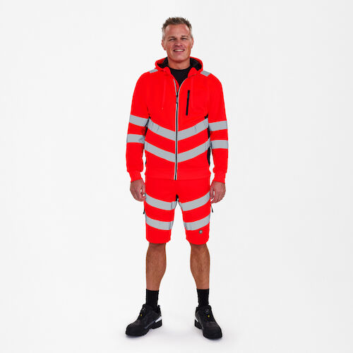 Safety Sweat Cardigan - Hi-vis Red / Black, Engel | Engel Workwear